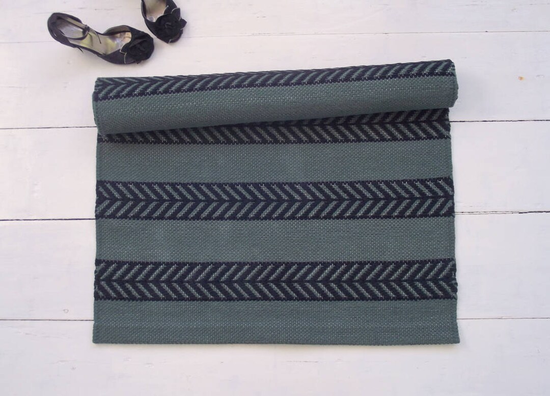Green and Black Rug, Scandinavian Design Rug, Natural Cotton Rug ...