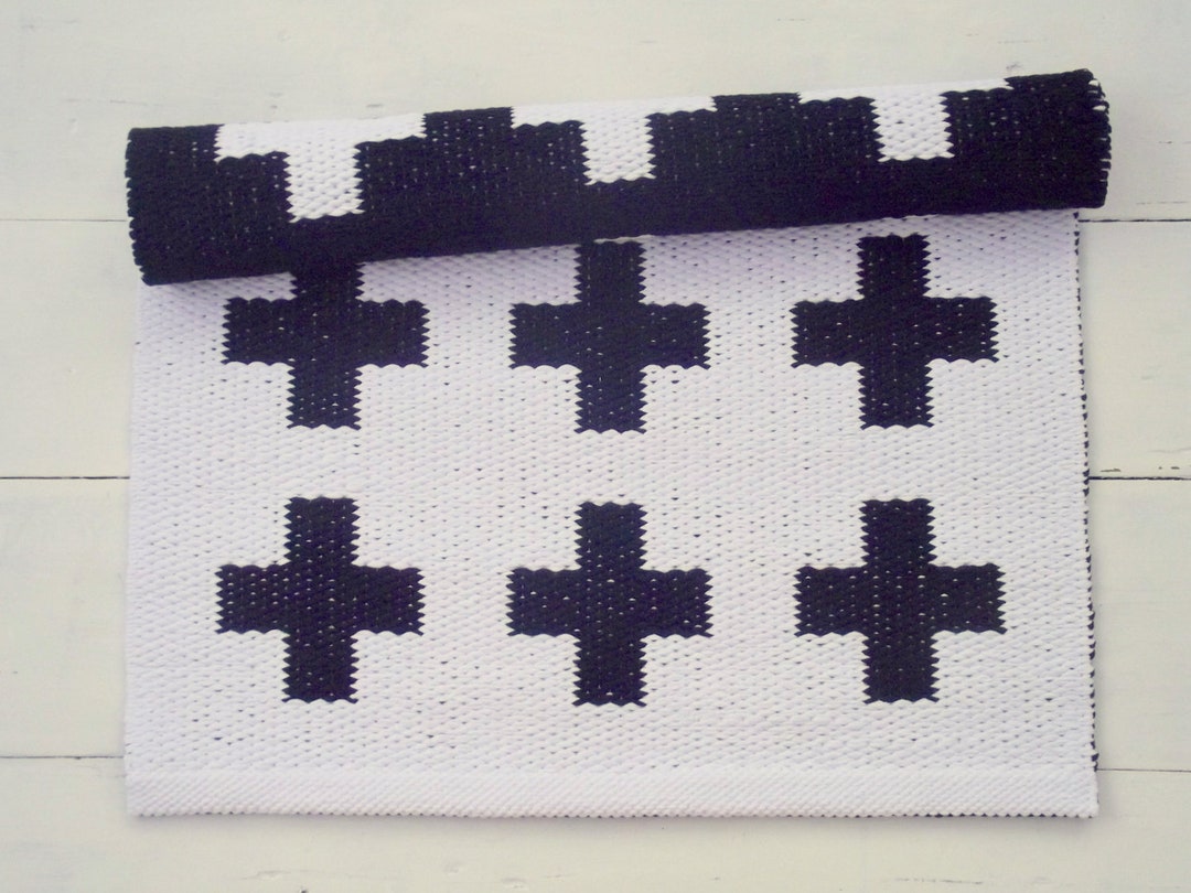 Black White Swiss Cross Rug, Plus Sign Rug, Living Room Rug, Bedroom ...