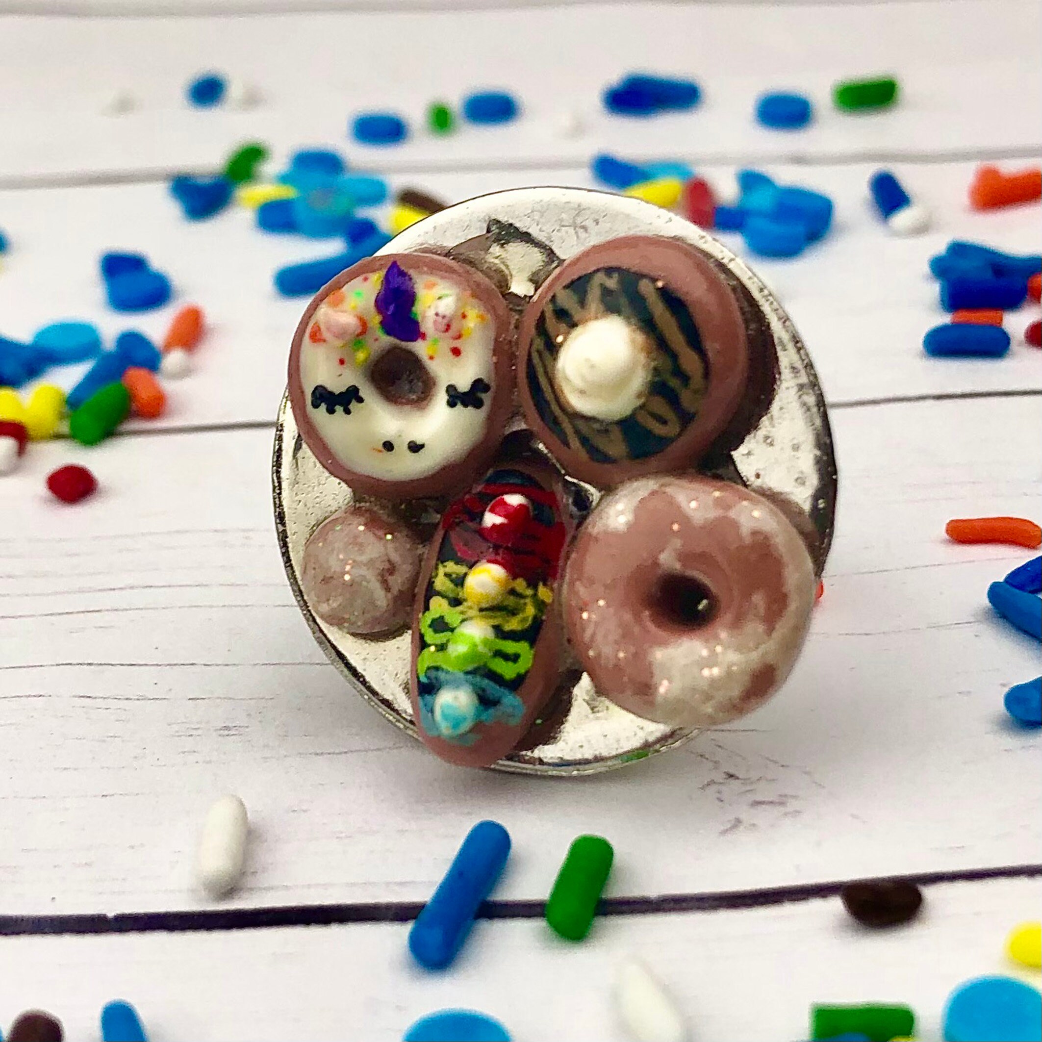 Donut Ring, Doughnut Ring, Donut Ring With Rainbow Sprinkles, Mini Food ...
