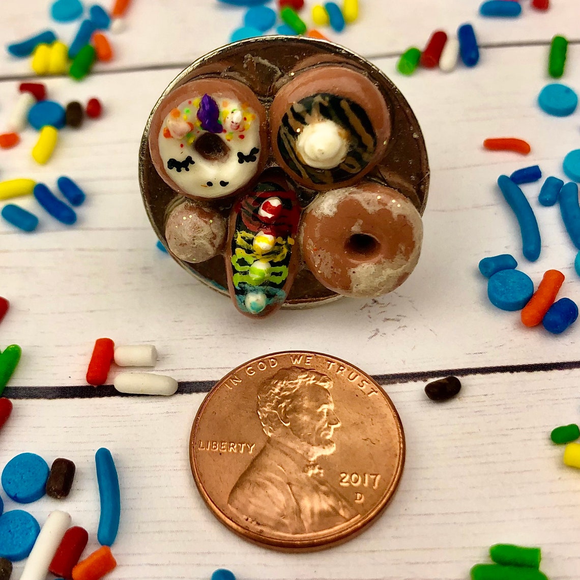 Donut Ring, Doughnut Ring, Donut Ring With Rainbow Sprinkles, Mini Food ...