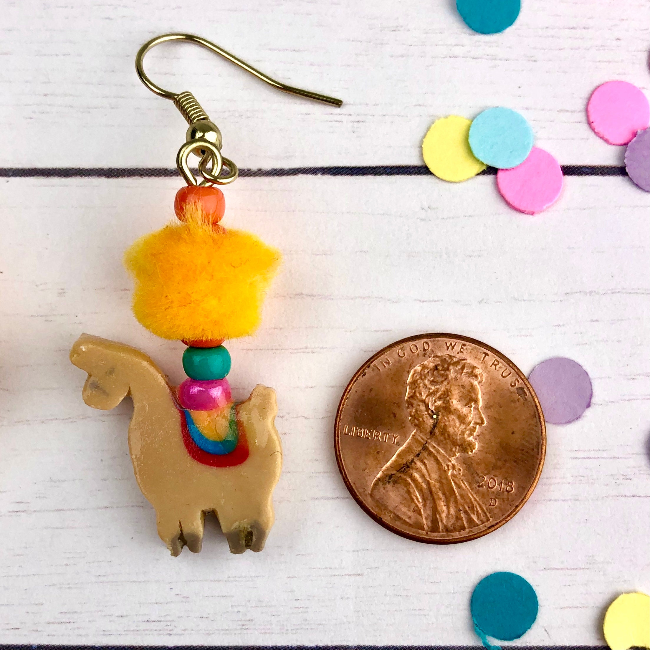 Orange Pompom Lama Ohrringe, Lama Ohrringe, Lama Schmuck, Lama Zubehör ...