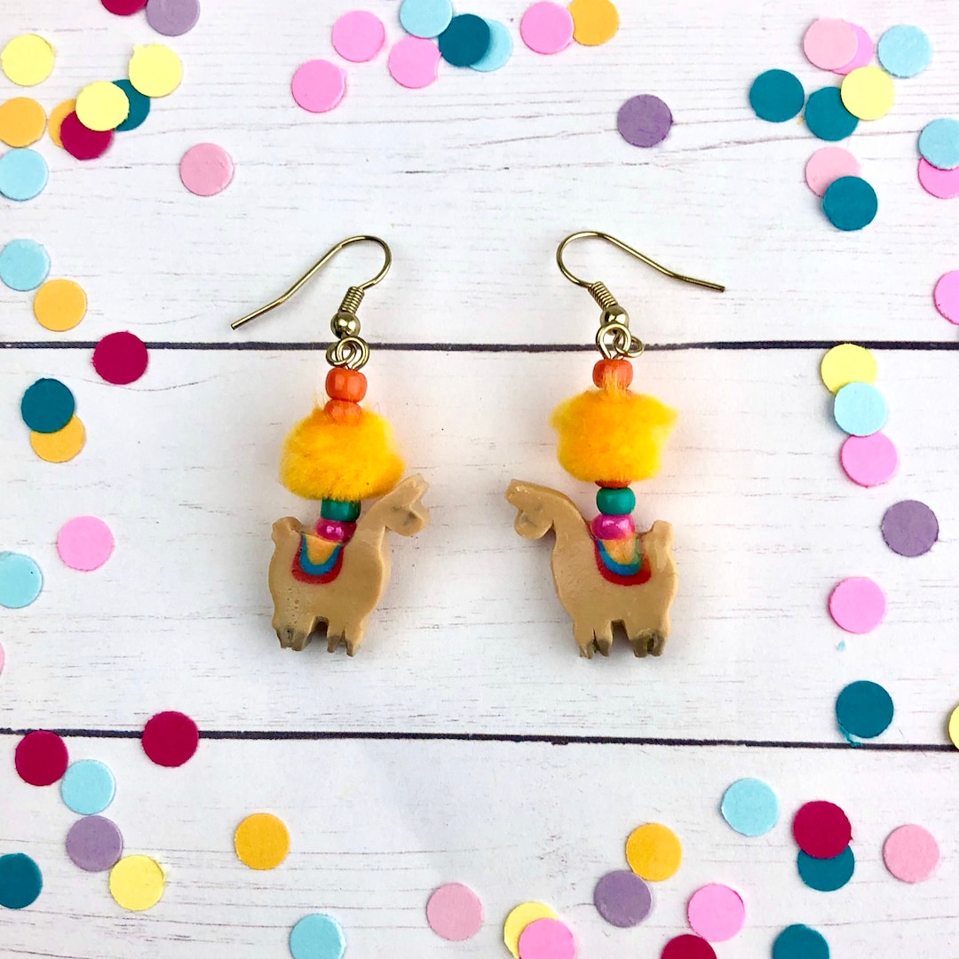 Orange Pompom Lama Ohrringe, Lama Ohrringe, Lama Schmuck, Lama Zubehör ...