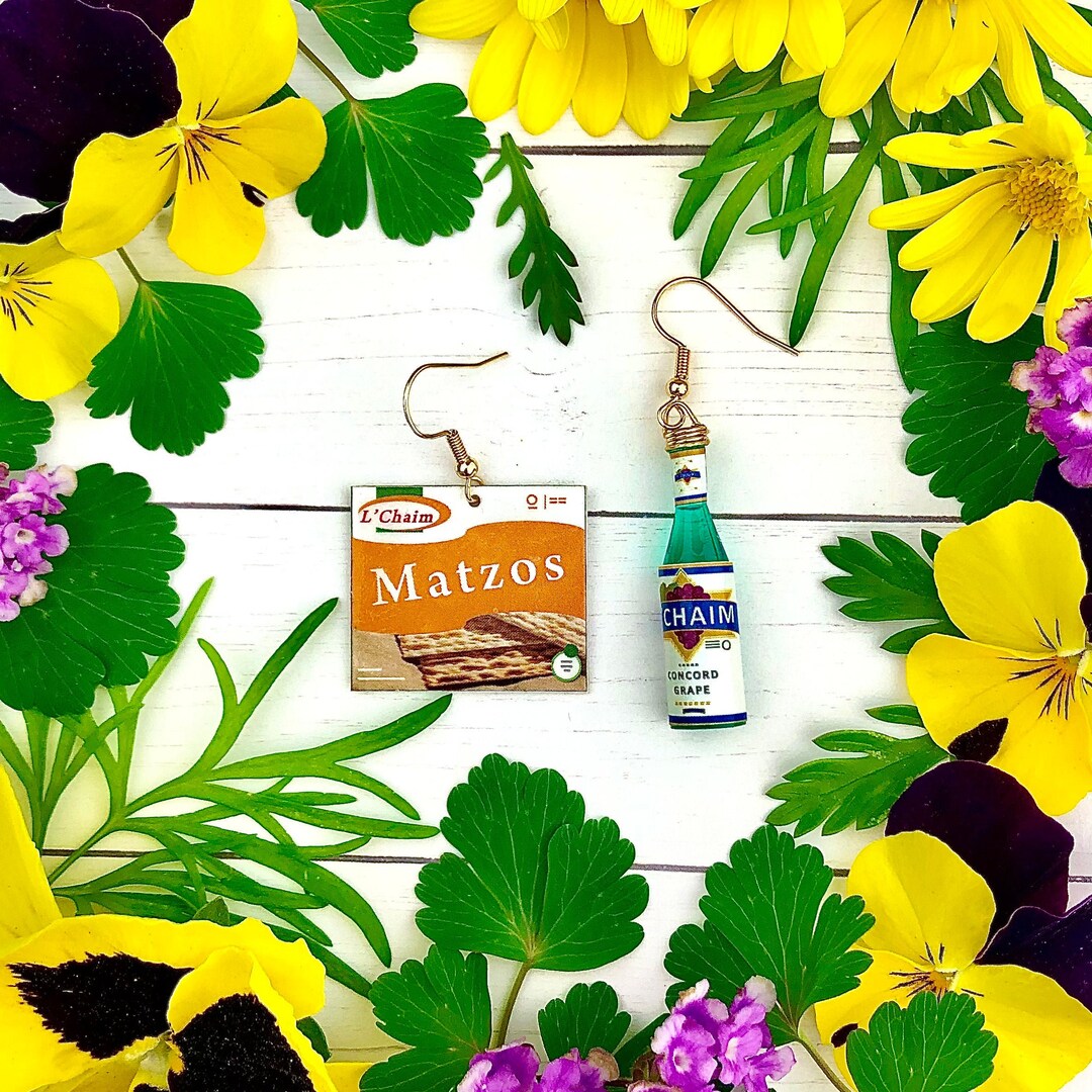 Passover Earrings, Passover Jewelry, Matzah and Wine Earrings, Mini ...