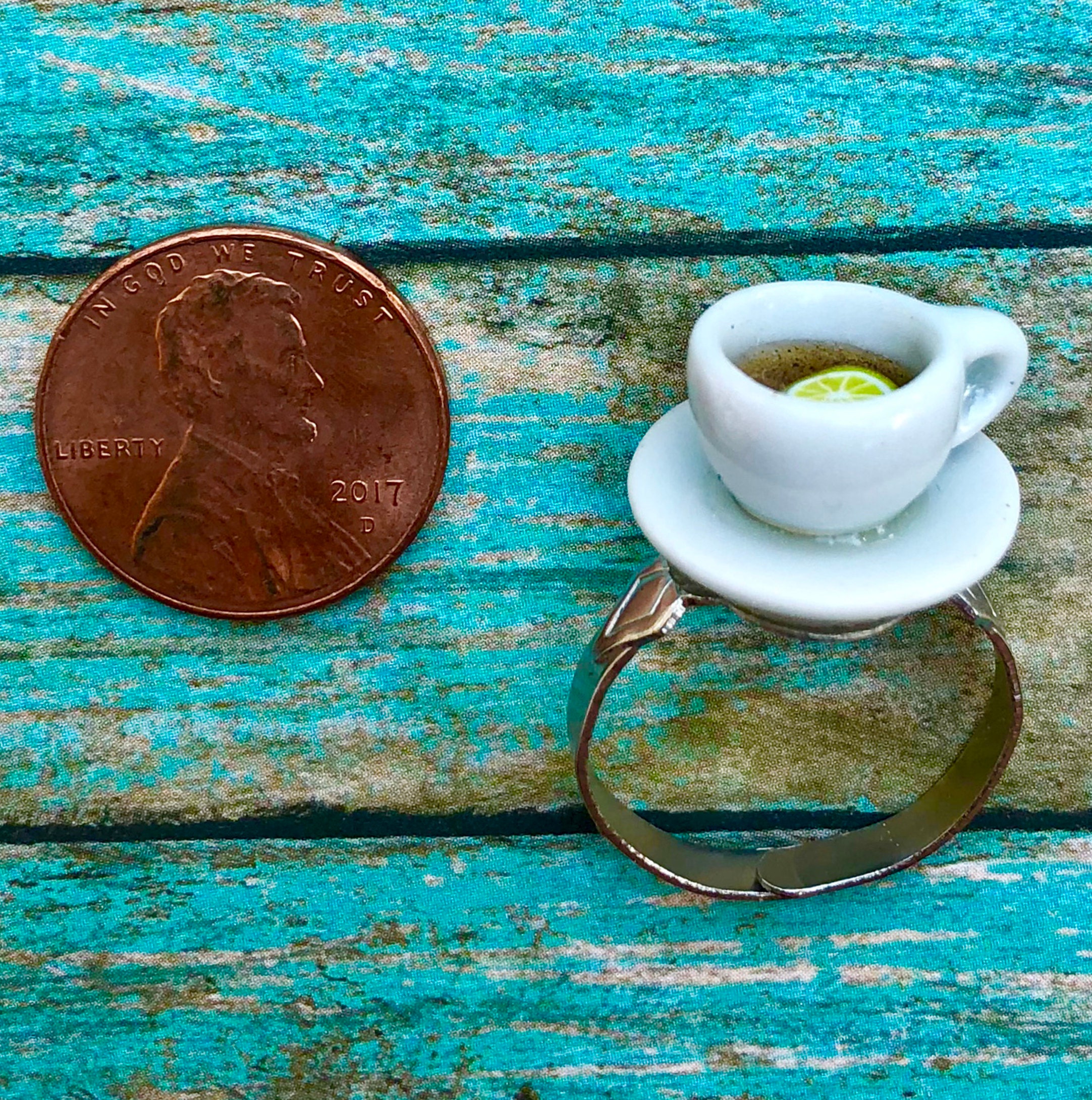 Calming English Tea Ring, Teacup Ring, Tea Party Ring, Slice of Lemon ...