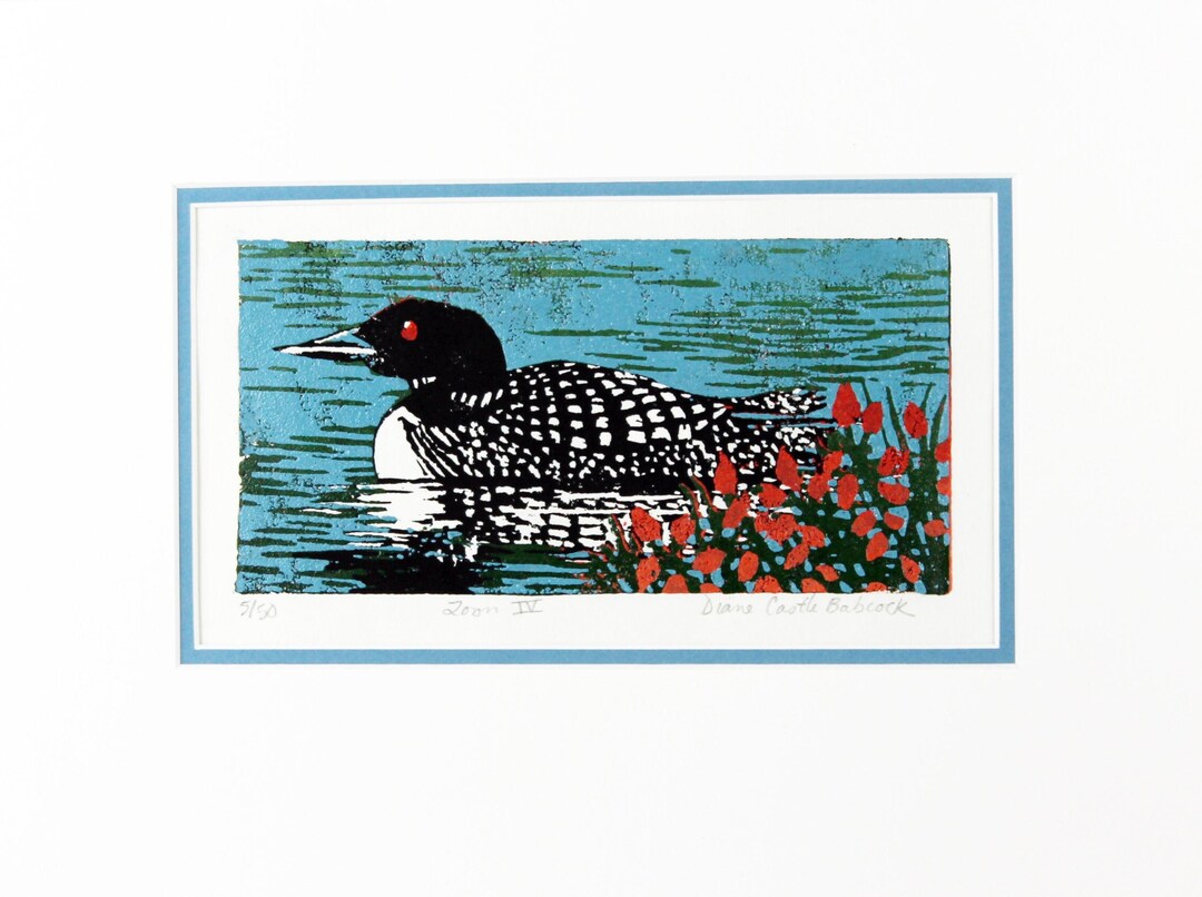 Loon on the Lake Matted Linocut - Etsy