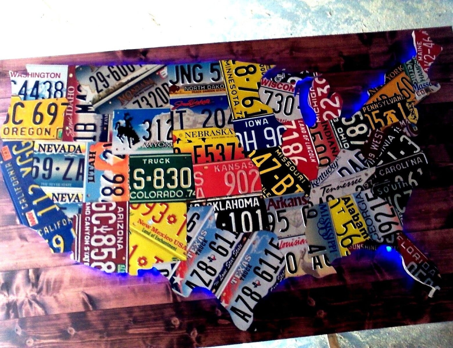 Large LED Lighted 3-D USA License Plate Map Art!!! - Metal Wall Art ...