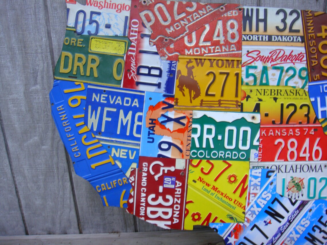 Large Cutout License Plate Map Art- All 50 States!!! - Etsy