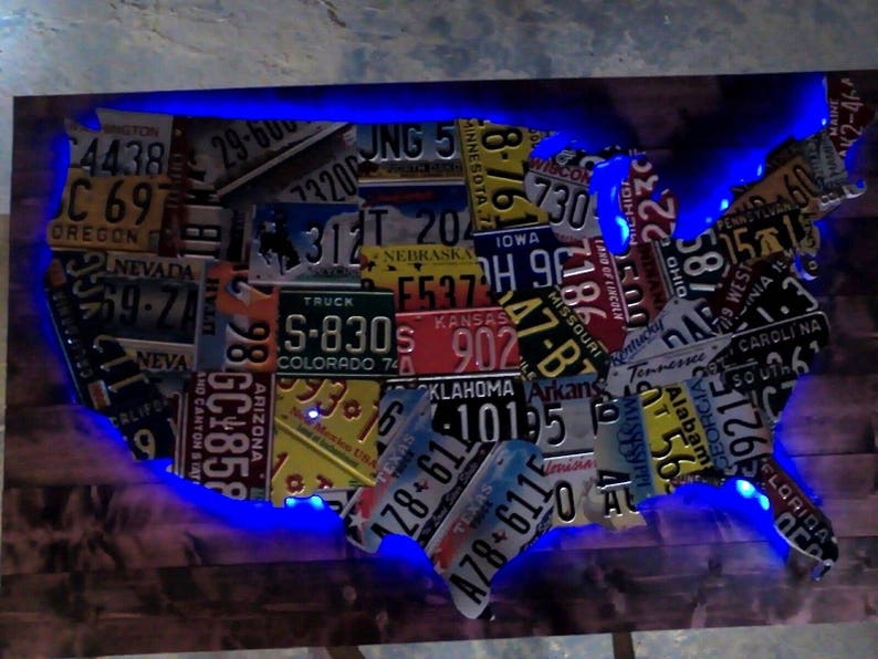 Large LED Lighted 3-D USA License Plate Map Art!!! - Metal Wall Art ...