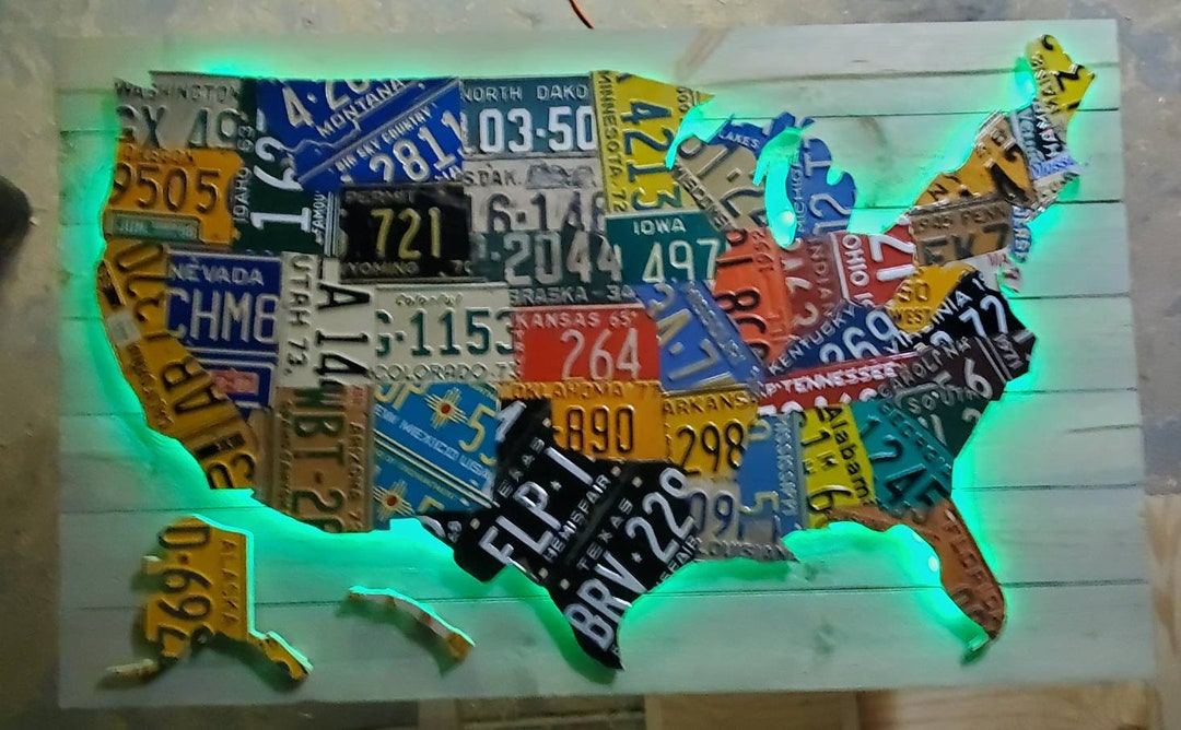 Large LED Lighted 3-D USA License Plate Map Art!!! - Metal Wall Art ...