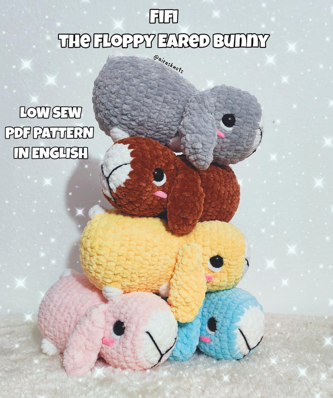 Fifi the Floppy Eared Bunny LOW SEW Amigurumi PDF Pattern in English - Etsy