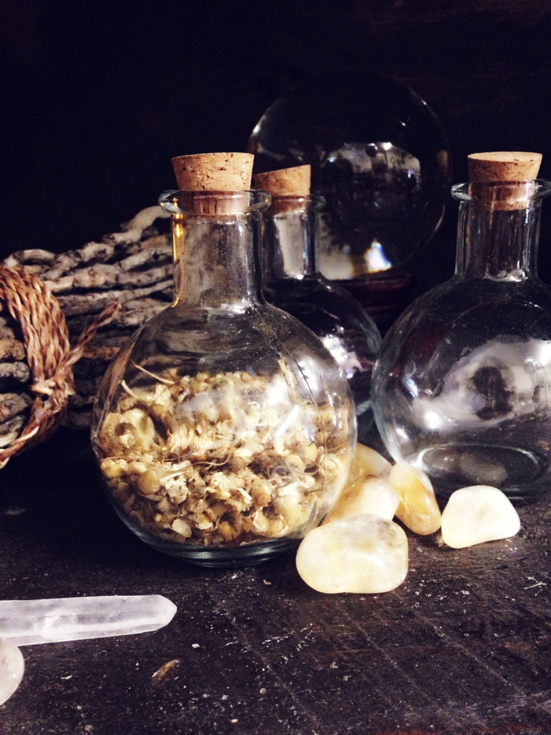 Glass Potion Bottle-long Neck Round Glass-potion Bottle-spell-corked ...