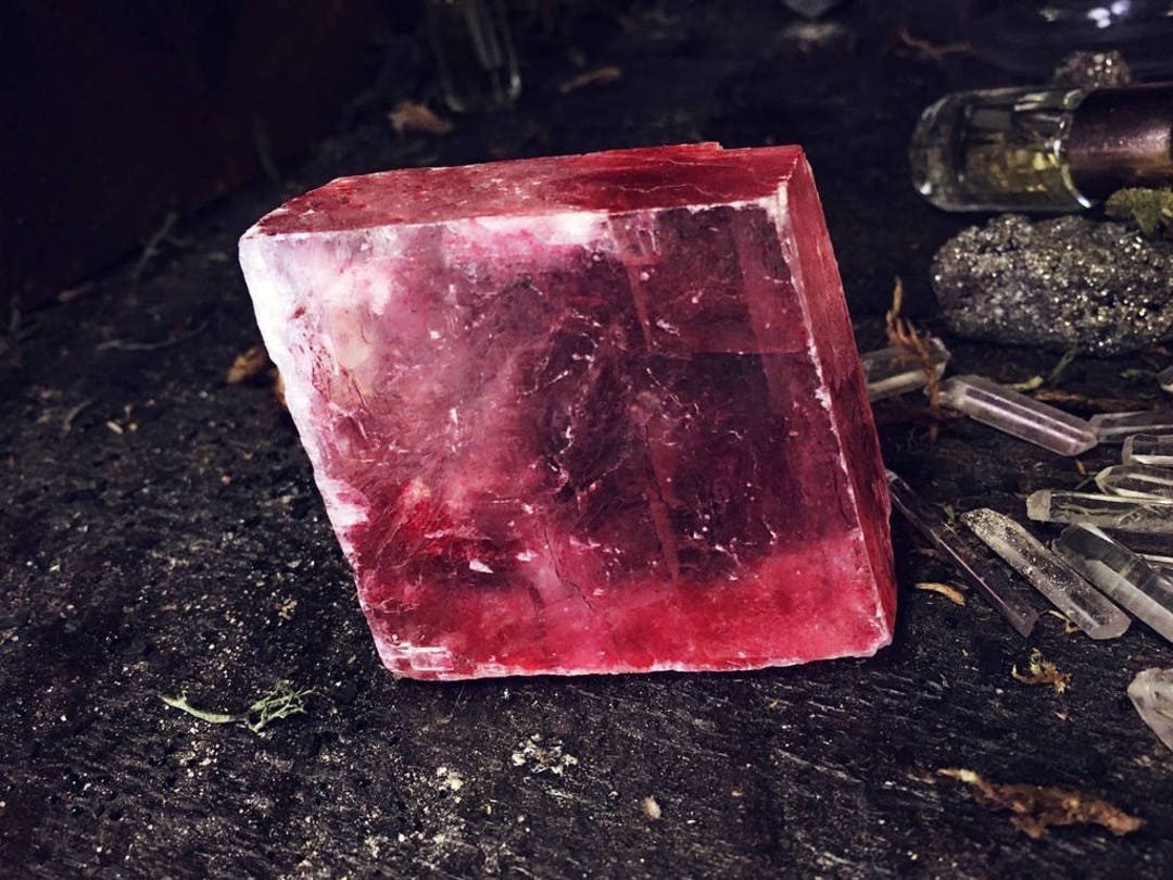 Calcite Pink Crystals-optical Calcite-protection Prism-medium Speciman ...