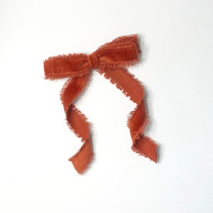 Frayed Velvet Ribbon Bow Longtail Hair Bow Big Girls Bow Adult Bows ...
