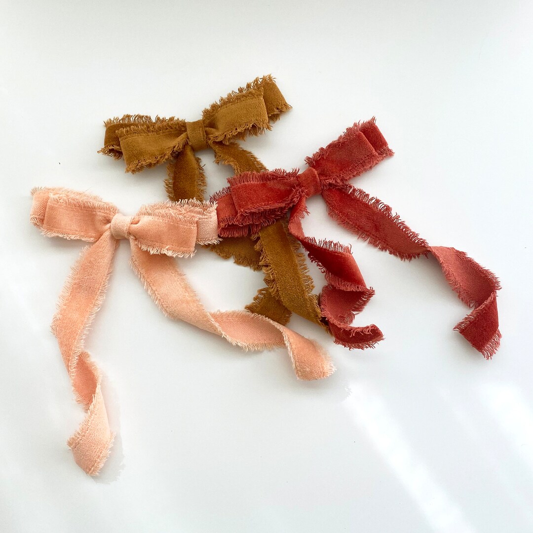 Frayed Velvet Ribbon Bow Longtail Hair Bow Big Girls Bow Adult Bows ...