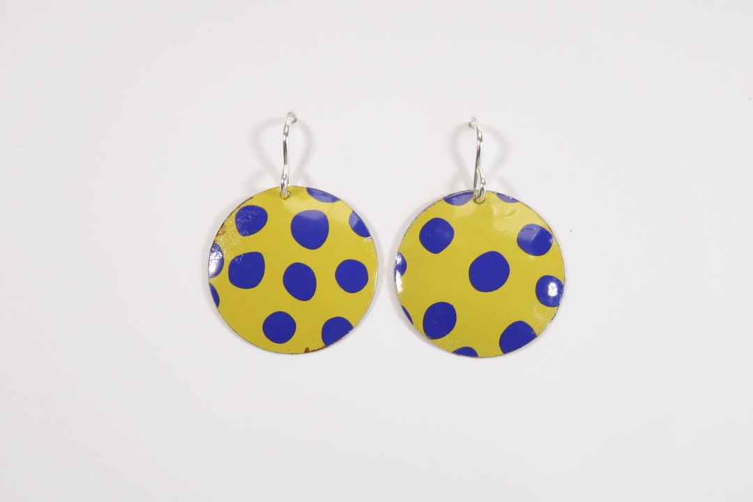 Big Blue Dot Earrings - Yellow and Blue Earrings - Etsy