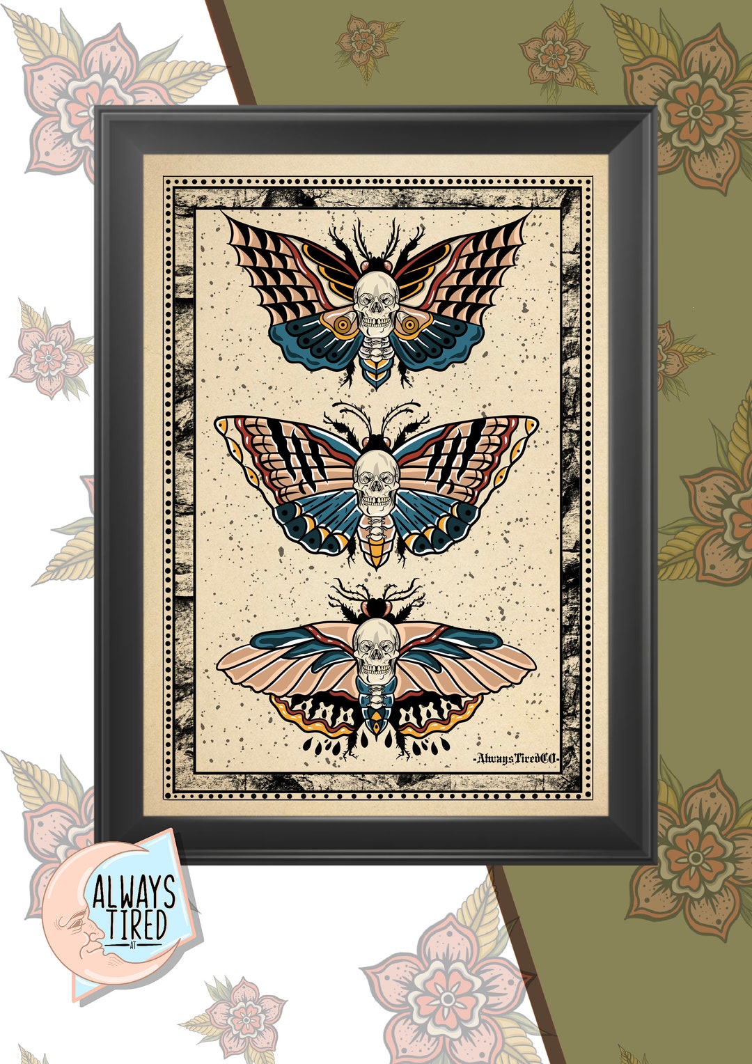 Death Moths Tattoo Flash Inspired Wall Print - Etsy