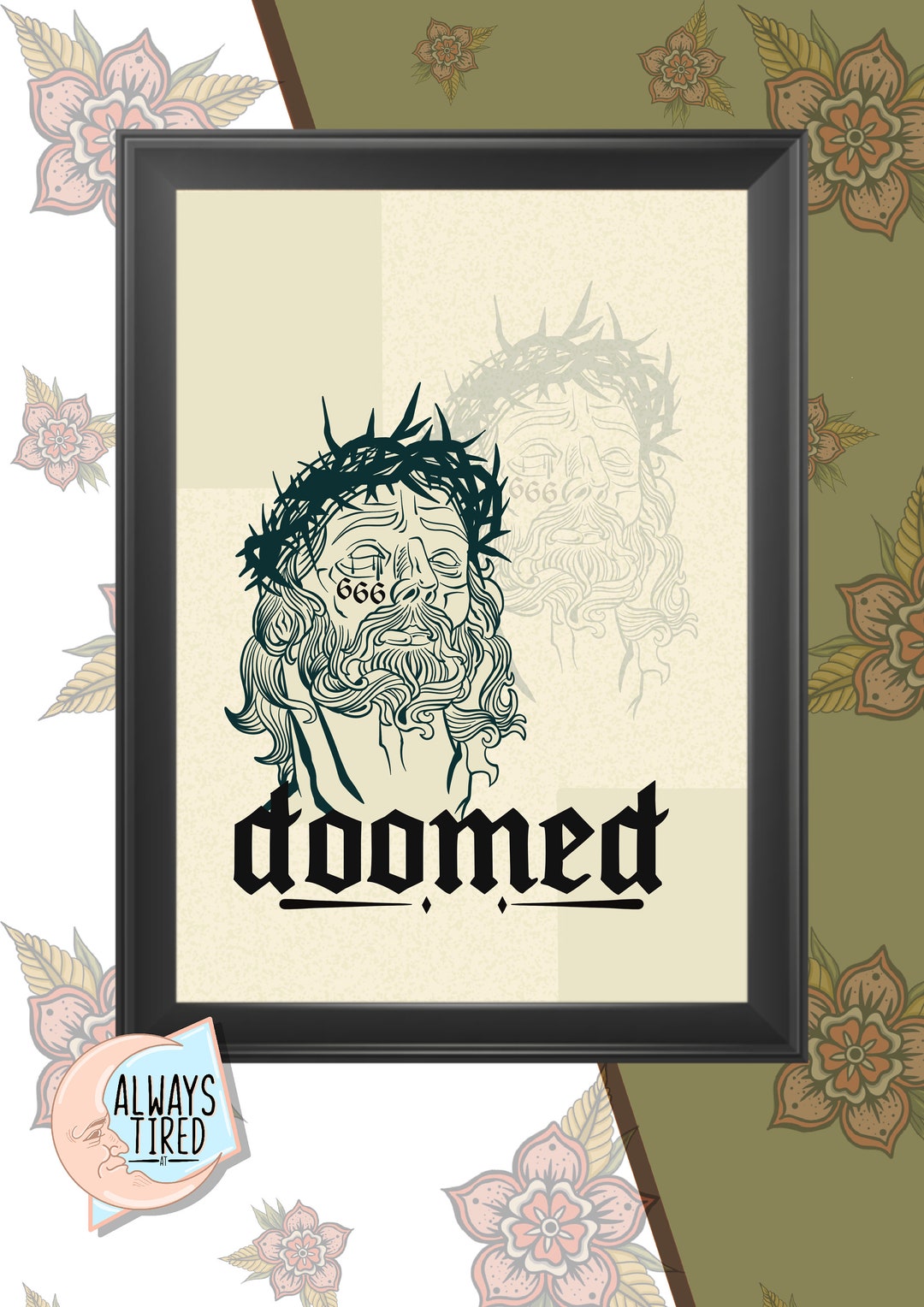 Doomed Jesus Tattoo Flash Inspired Wall Print - Etsy