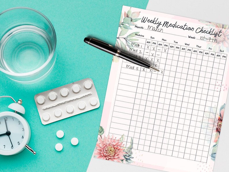 Weekly Medication Checklist Tracker Chart Printable PDF Download | Pink ...