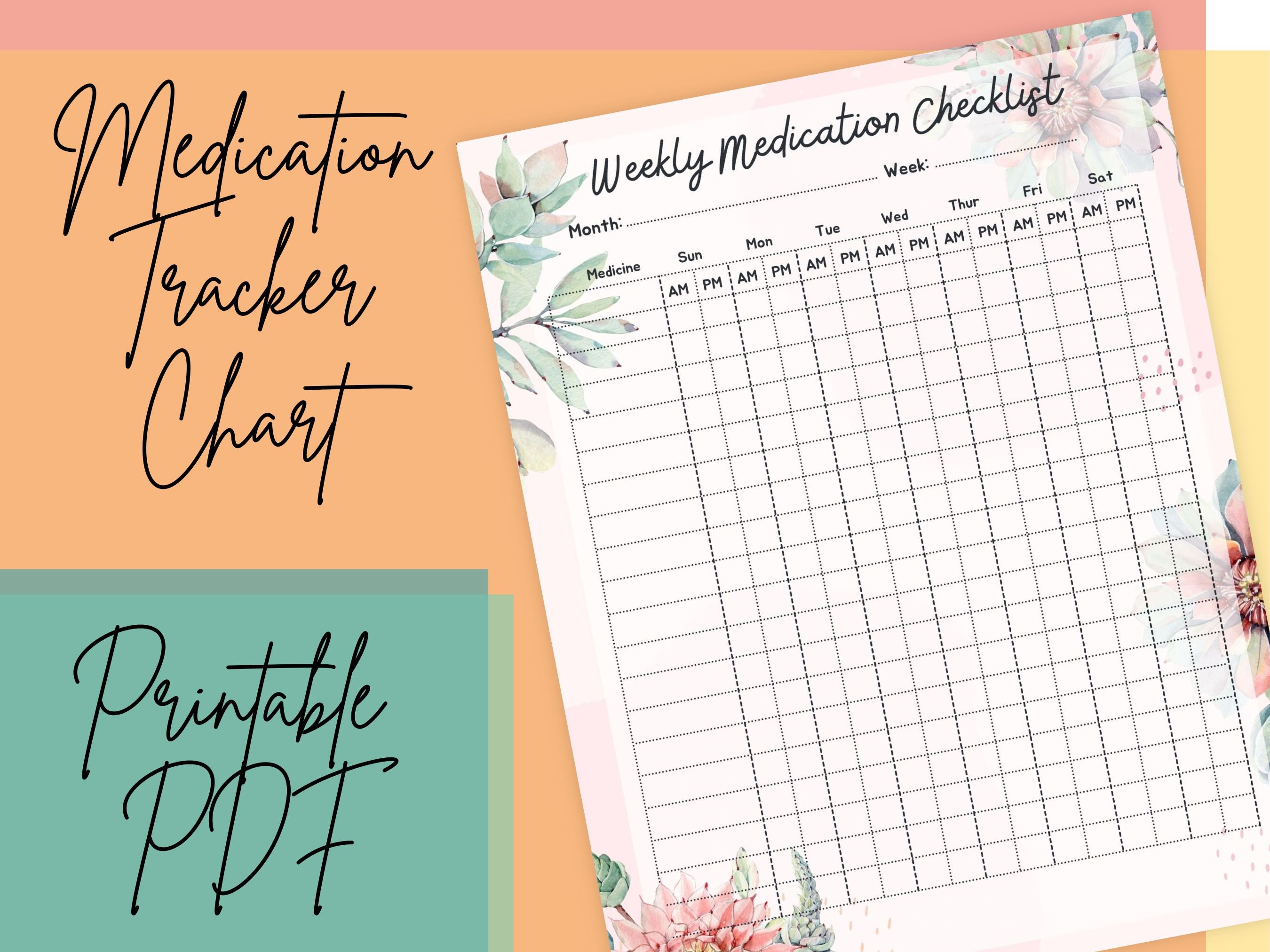 Weekly Medication Checklist Tracker Chart Printable PDF Download | Pink ...