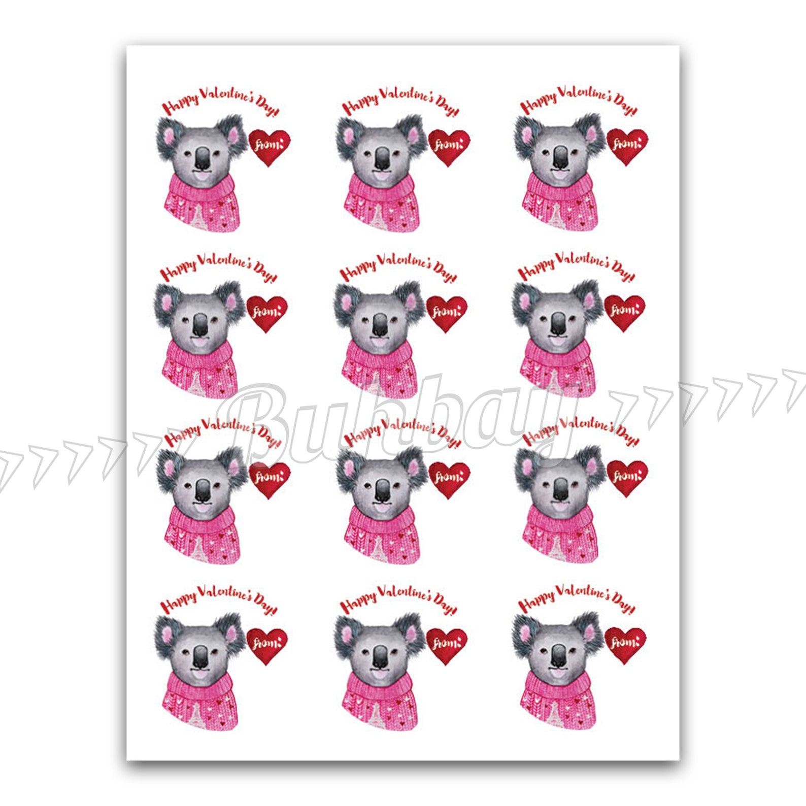 Printable Valentine Koala Sticker Label | Cookie Tag | Favor Tag ...