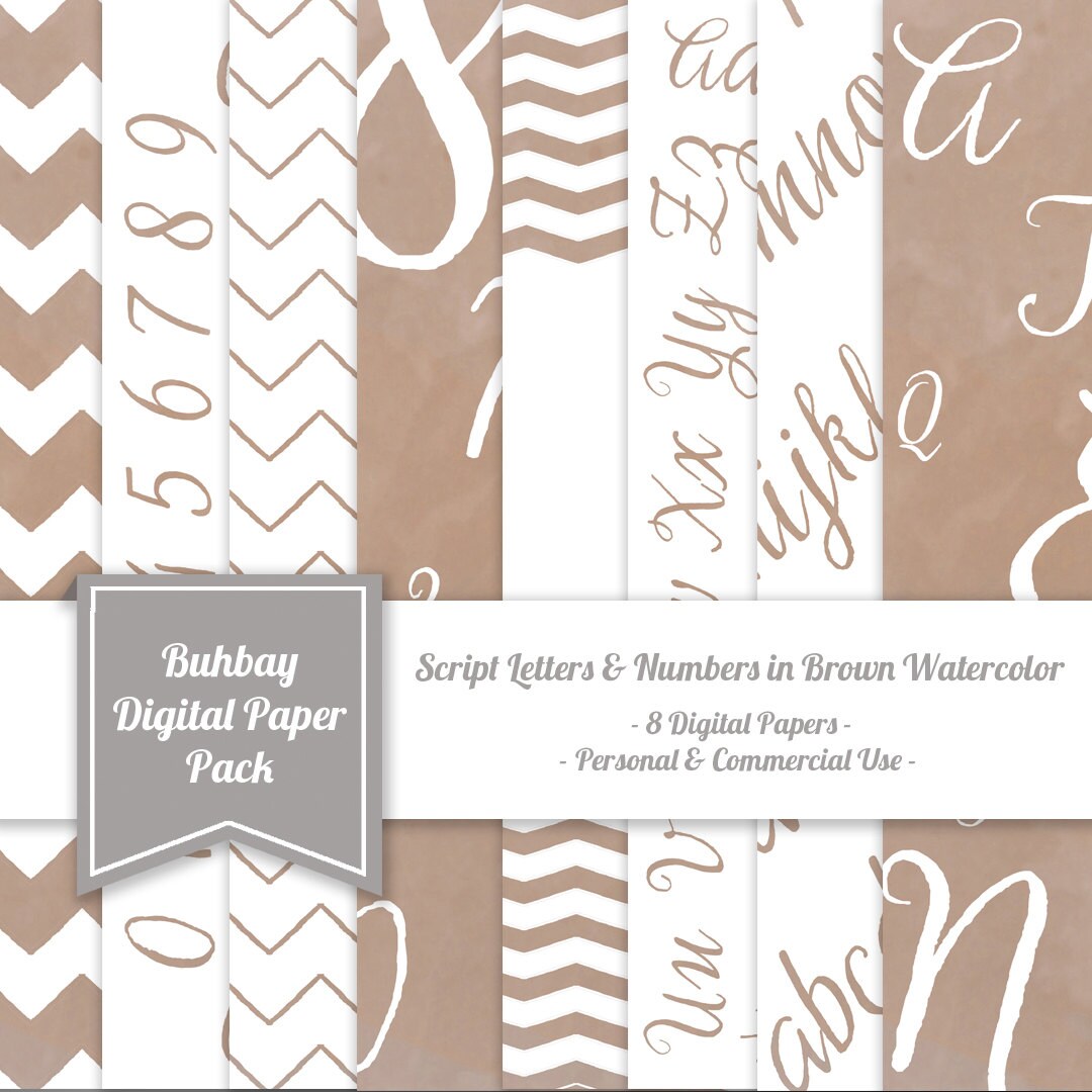 Script Letters & Numbers Digital Paper Pack - INSTANT DOWNLOAD - 12x12 ...