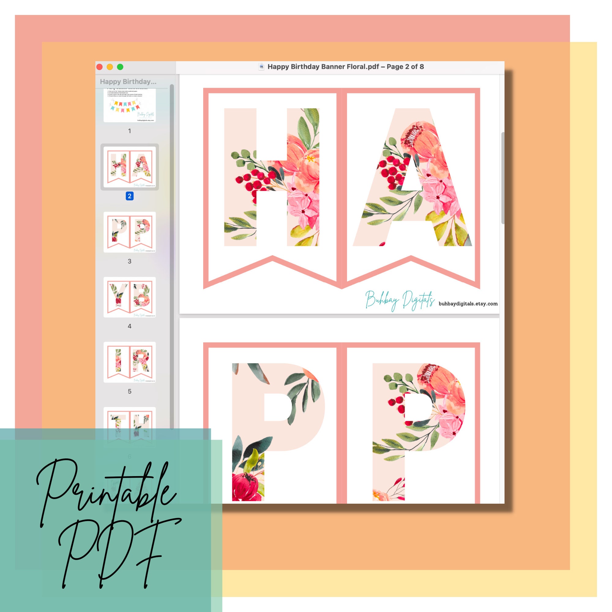 Floral Happy Birthday Party Banner - Printable Digital File - Simply ...