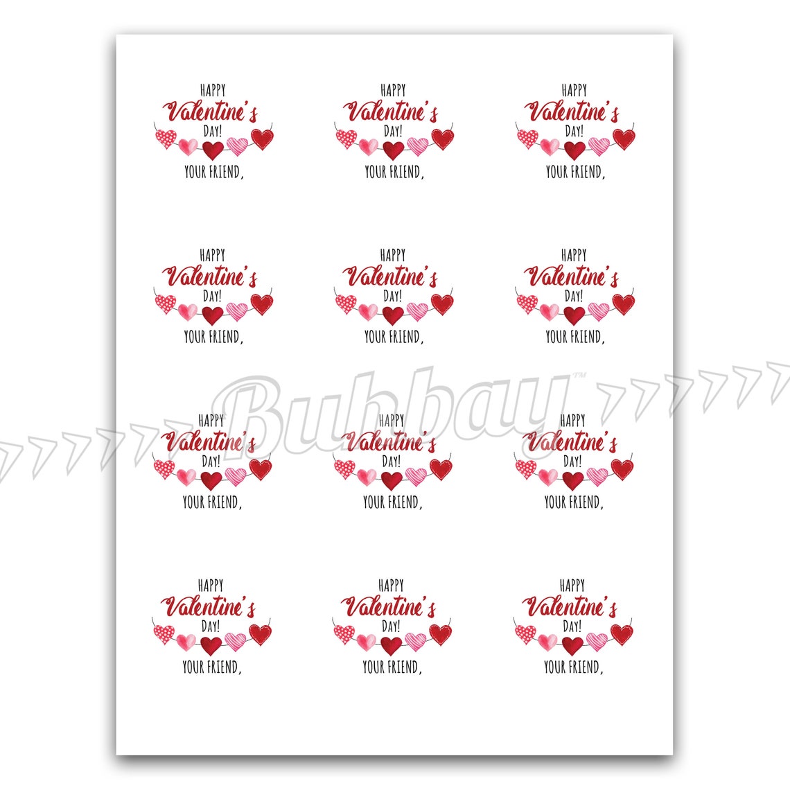 Printable Valentine Sticker Label | Cookie Tag | Favor Tag | Digital ...