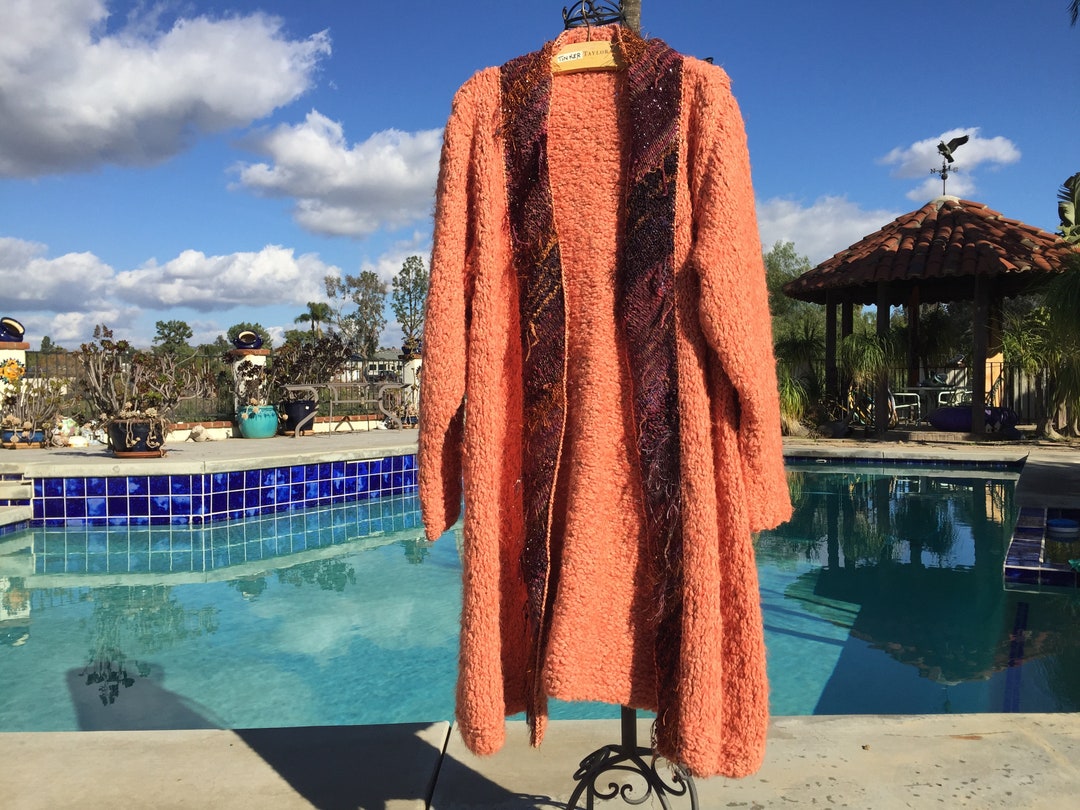 Hand Made Hand Knit Chunky Chenille Yarn Sweater Coat, Super Heavy and ...