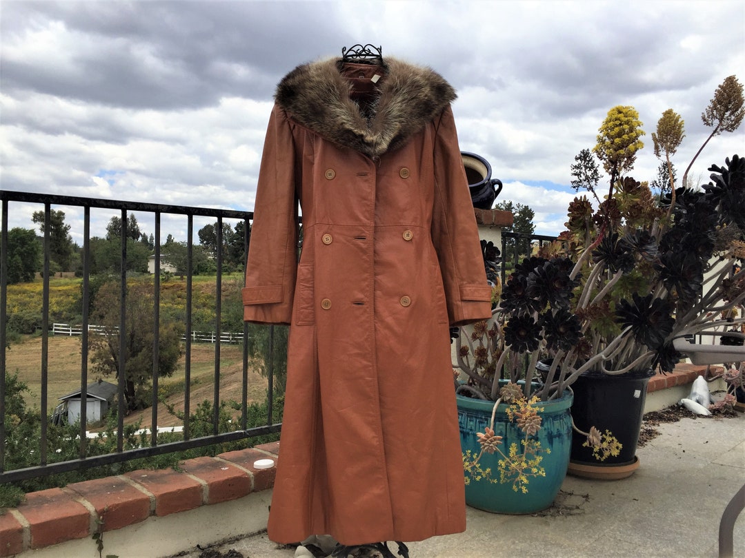 Penny Lane Double Breasted Terracotta Leather Spy Coat/trench With a ...