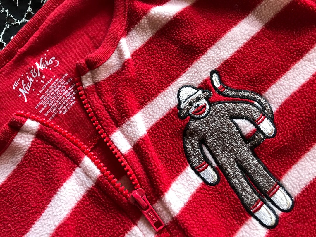 Red Sock Monkey PJ JUMPER Onesie Jumpsuit Pajamas Size Medium Cutest ...