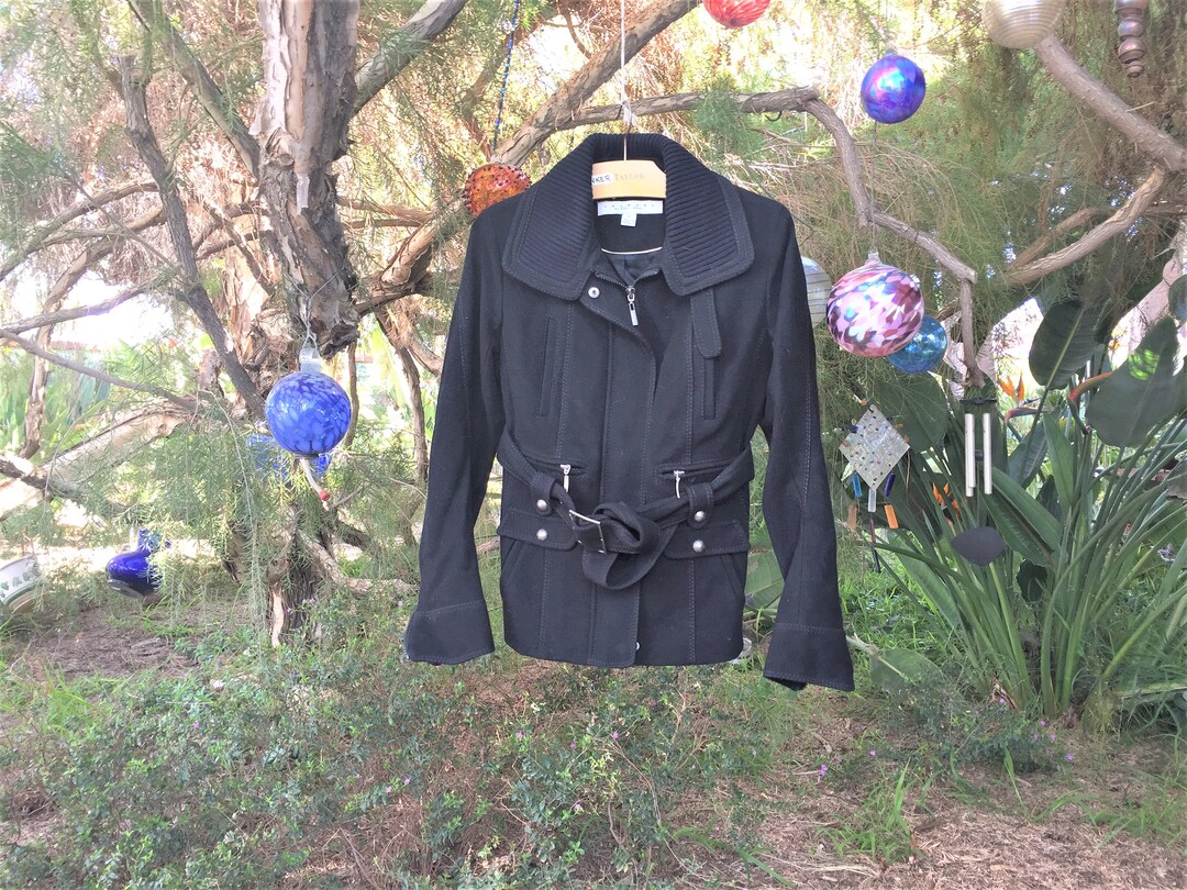 NAVY WOOL CARCOAT by Laundry Shelli Segal Size 6 80% Wool 20 Nylon ...