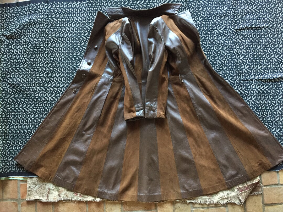 Peter Caruso Famous Designer Milk Chocolate Leather & Suede Panel Coat ...