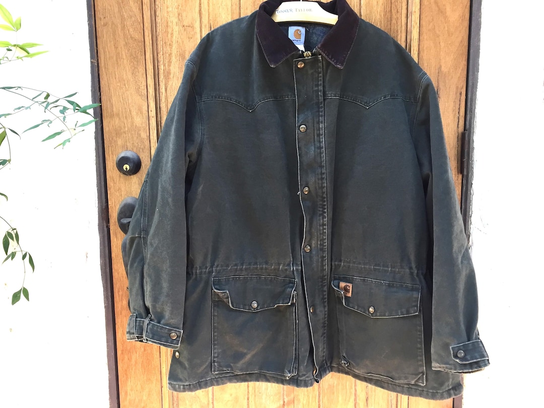 CARHARTT WESTERN COAT, Ranch Coat, Barn Coat Moss Green Heavy Duty ...