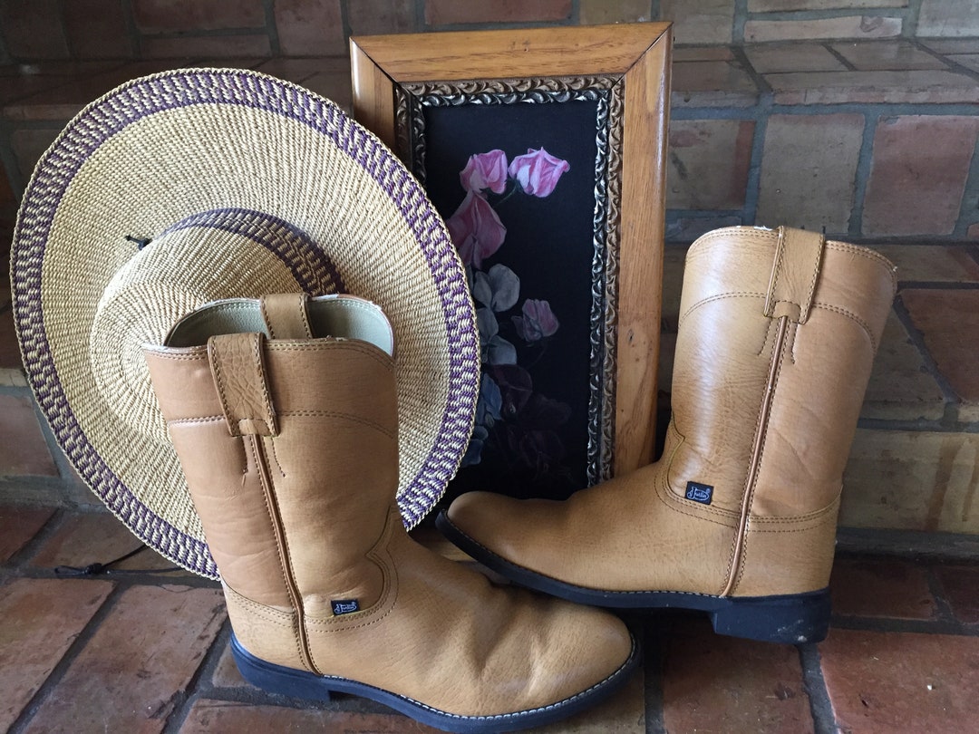 JUSTN Basics COWBOY Ranch Boots Size 6D Rubber No Slip Soles Sturdy ...