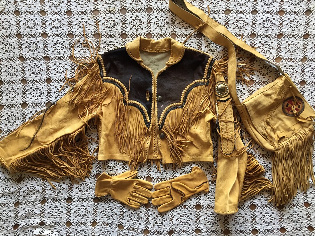 Handmade Buckskin Fringe Bolero, Satchel & Gloves, Buffalo Nickel ...