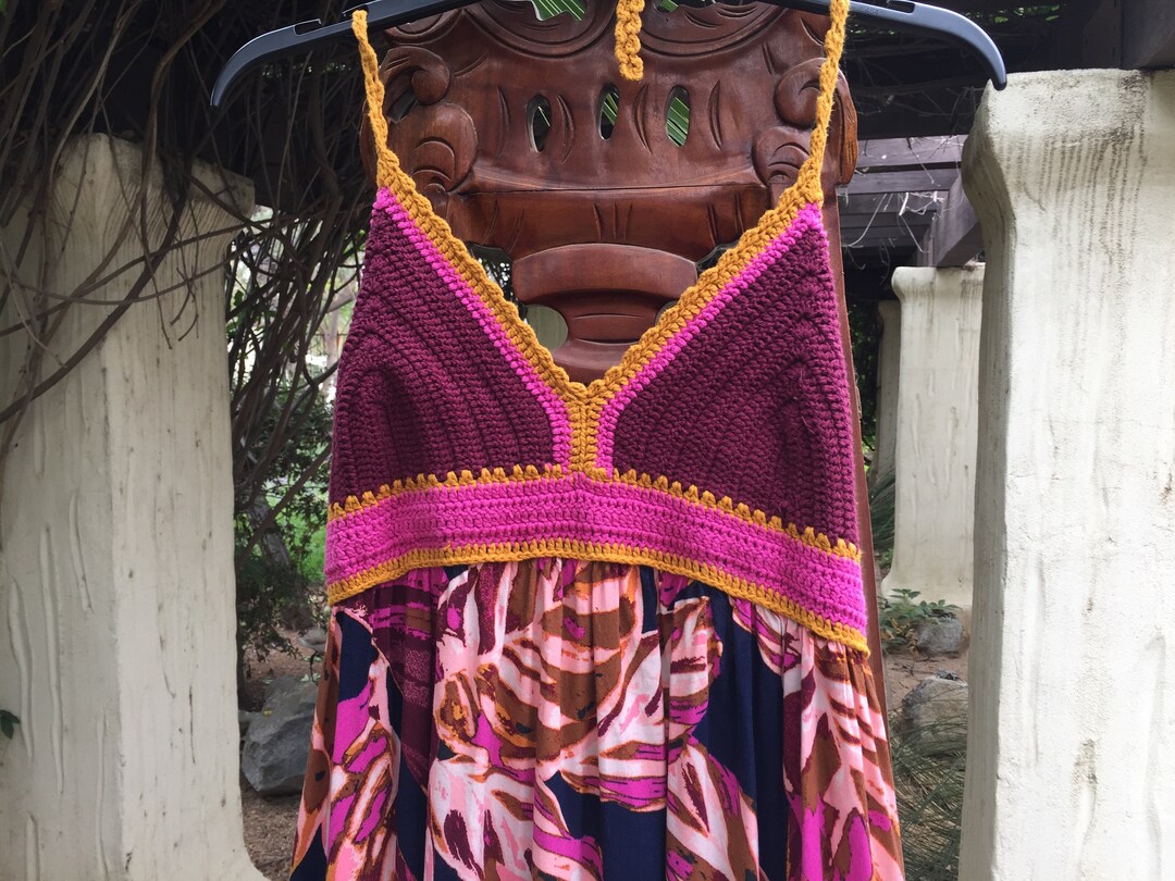 Surfer Girl Crochet Halter Dress One Size Fits Most Due to Elastic in ...