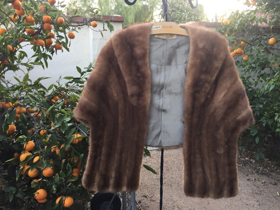 1950s Light Brown Mink Shawl Cape, Capelet, Wrap, Bo… - Gem