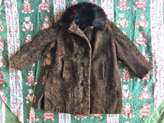 Brown Shearling Mouton Coat with Huge Mink Collar Gor… - Gem