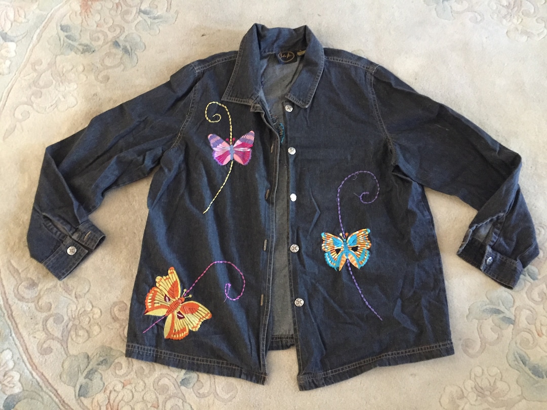 Butterfly Jacket in Black Denim by Julia Kin Size Large 4 Large ...