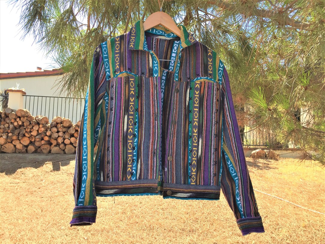 Hand Loomed Guatemalan Textile Jacket Size Medium no Label Features 2 ...