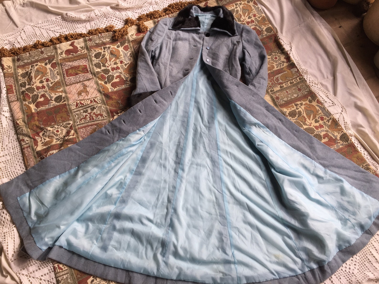 Arctic Blue Russian Princess Coat Floor Length Handmade 1980's Trimmed ...