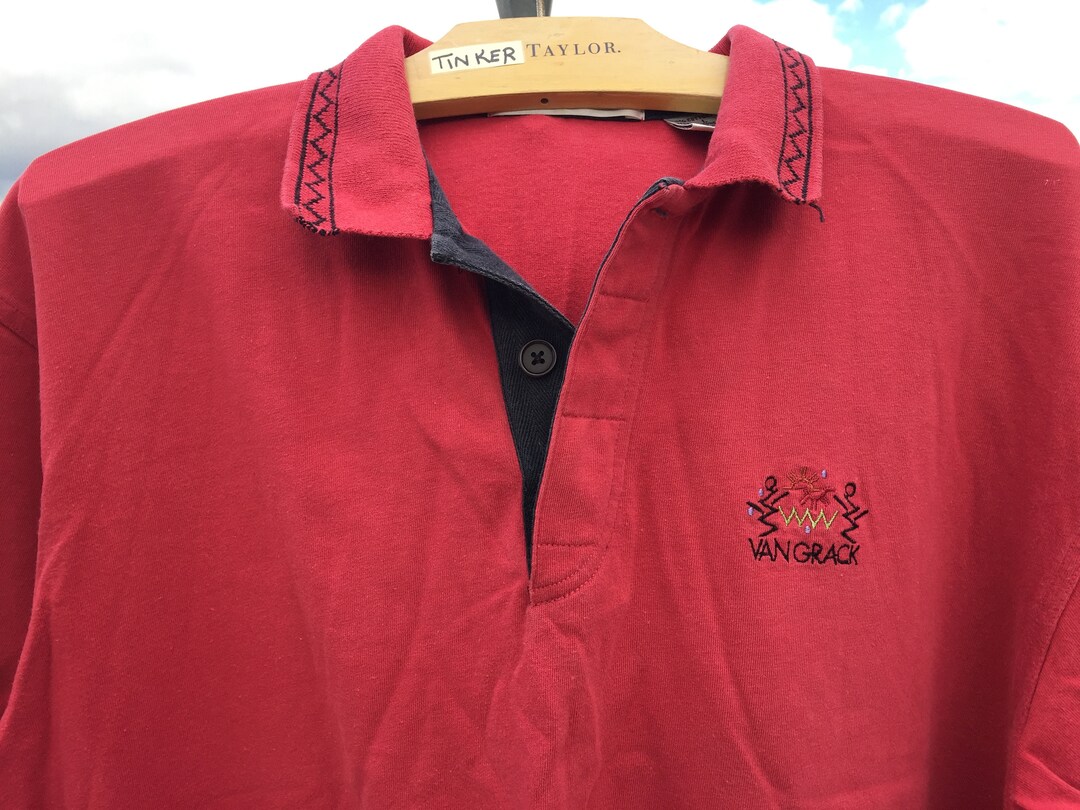 VAN GRACK Surfer Polo Shirt 100% Cotton Gorgeous Red Hue Embroidered ...