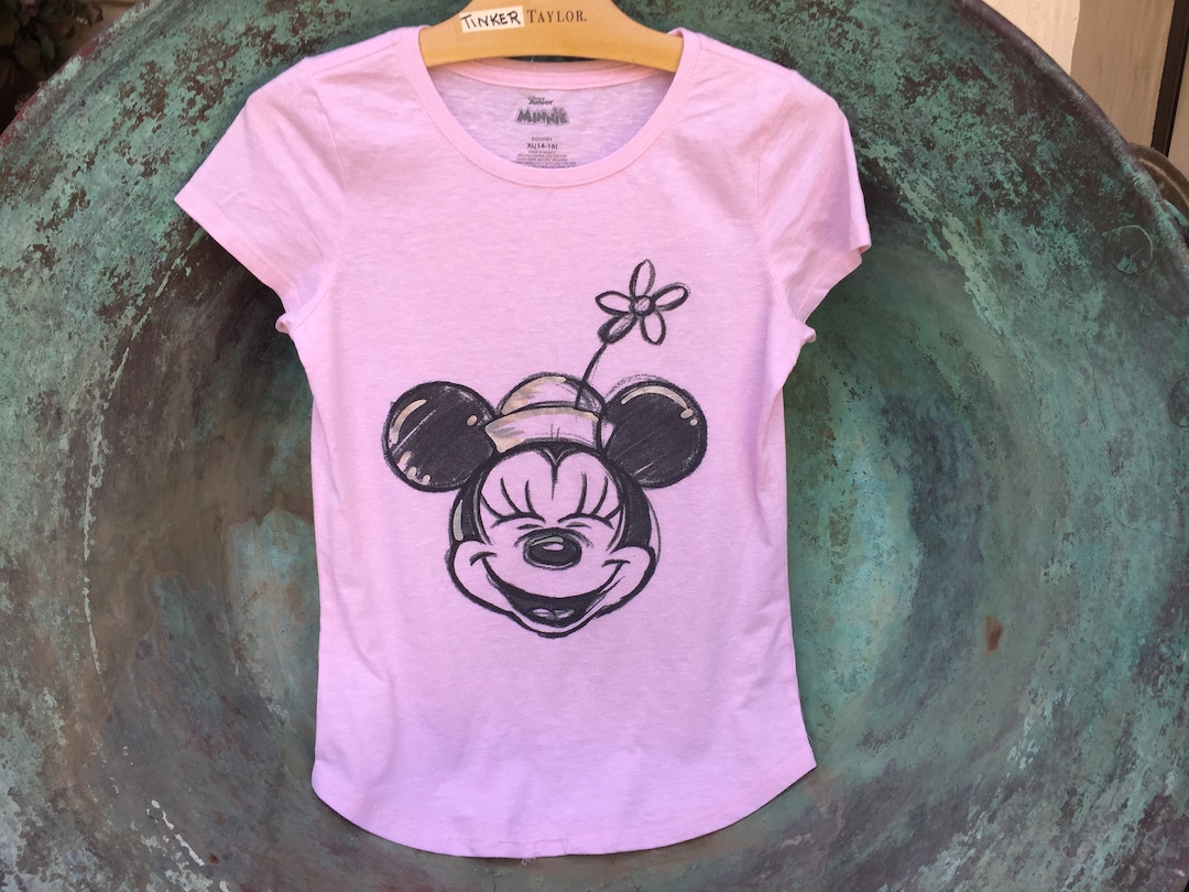MINNIE MOUSE Blush Pink T Shirt Size XS 14-16 Polyester 65 Cotton 35 ...