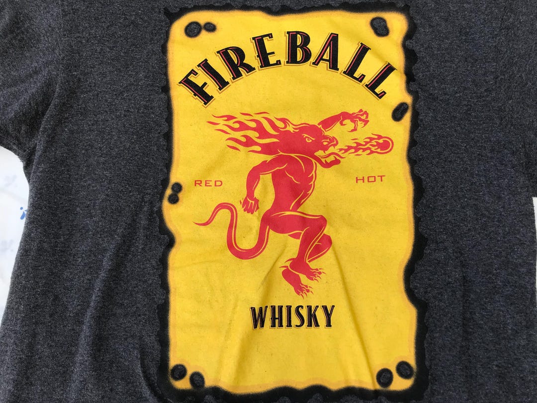 FIREBALL WHISKEY GRAPHIC T Shirt Size Large 50 Cotton 50 Poly Huge Graphics Measure 16 X 10 Made ...