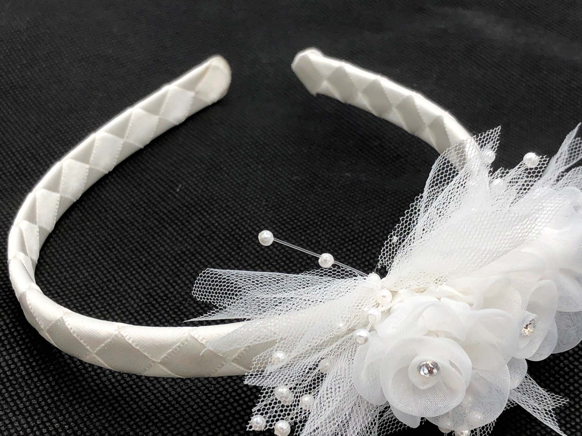 White Bridal Silk Headband First Holy Communion Headband | Etsy