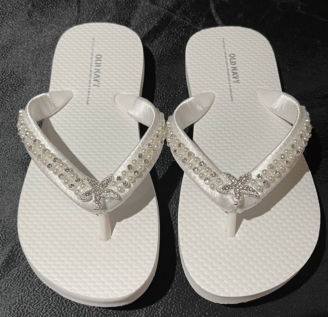 White Flower Girl Starfish Flip Flops Wedding Flip Flops Beach Wedding ...