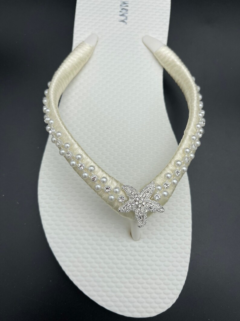 Ivory Starfish Bridal Flat Flip Flops Custom Beach Wedding | Etsy