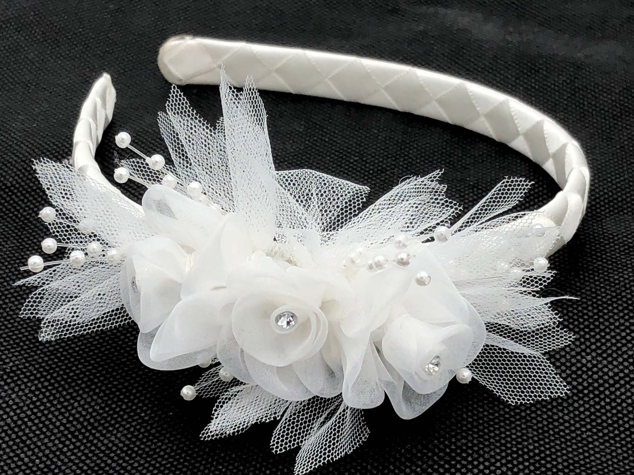 White Bridal Silk Headband First Holy Communion Headband | Etsy
