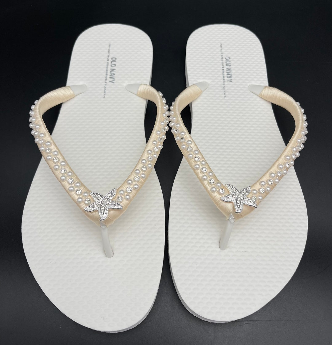 Ivory Starfish Bridal Flat Flip Flops, Custom Beach Wedding Flip Flops ...