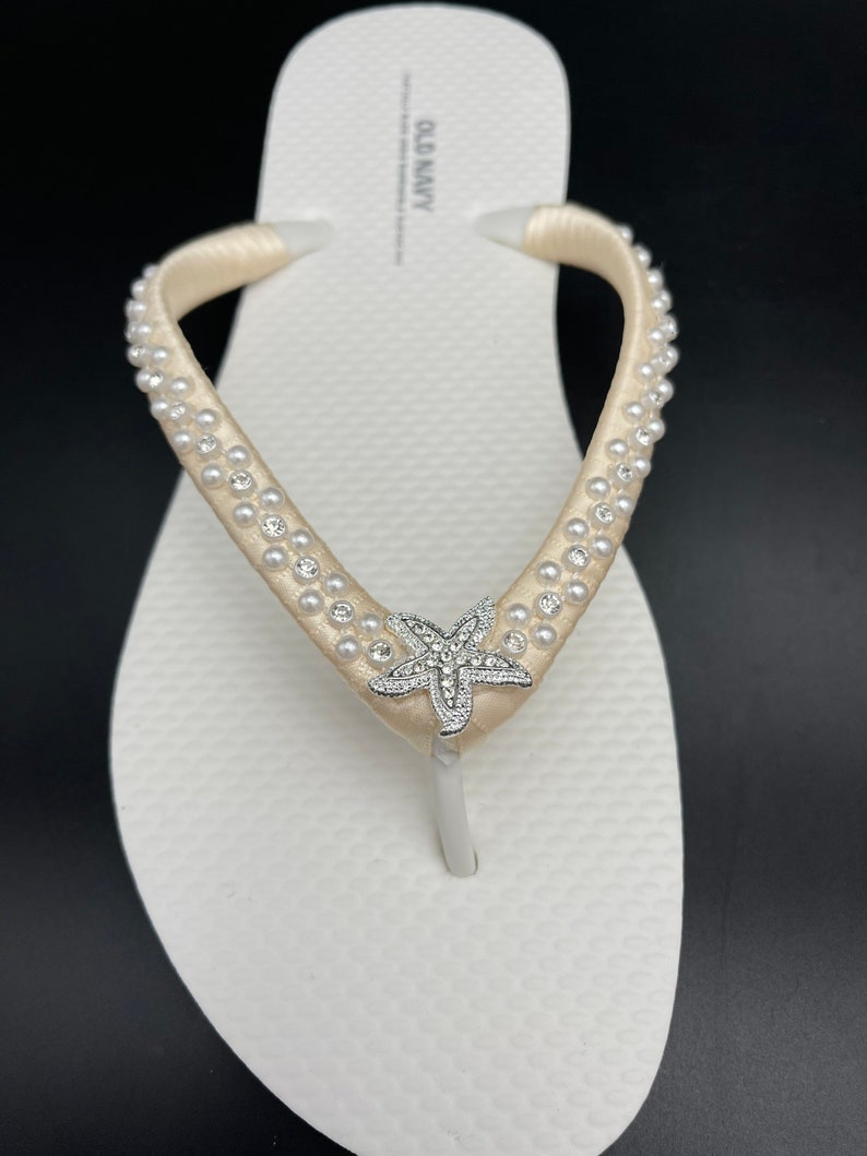 Ivory Starfish Bridal Flat Flip Flops Custom Beach Wedding - Etsy